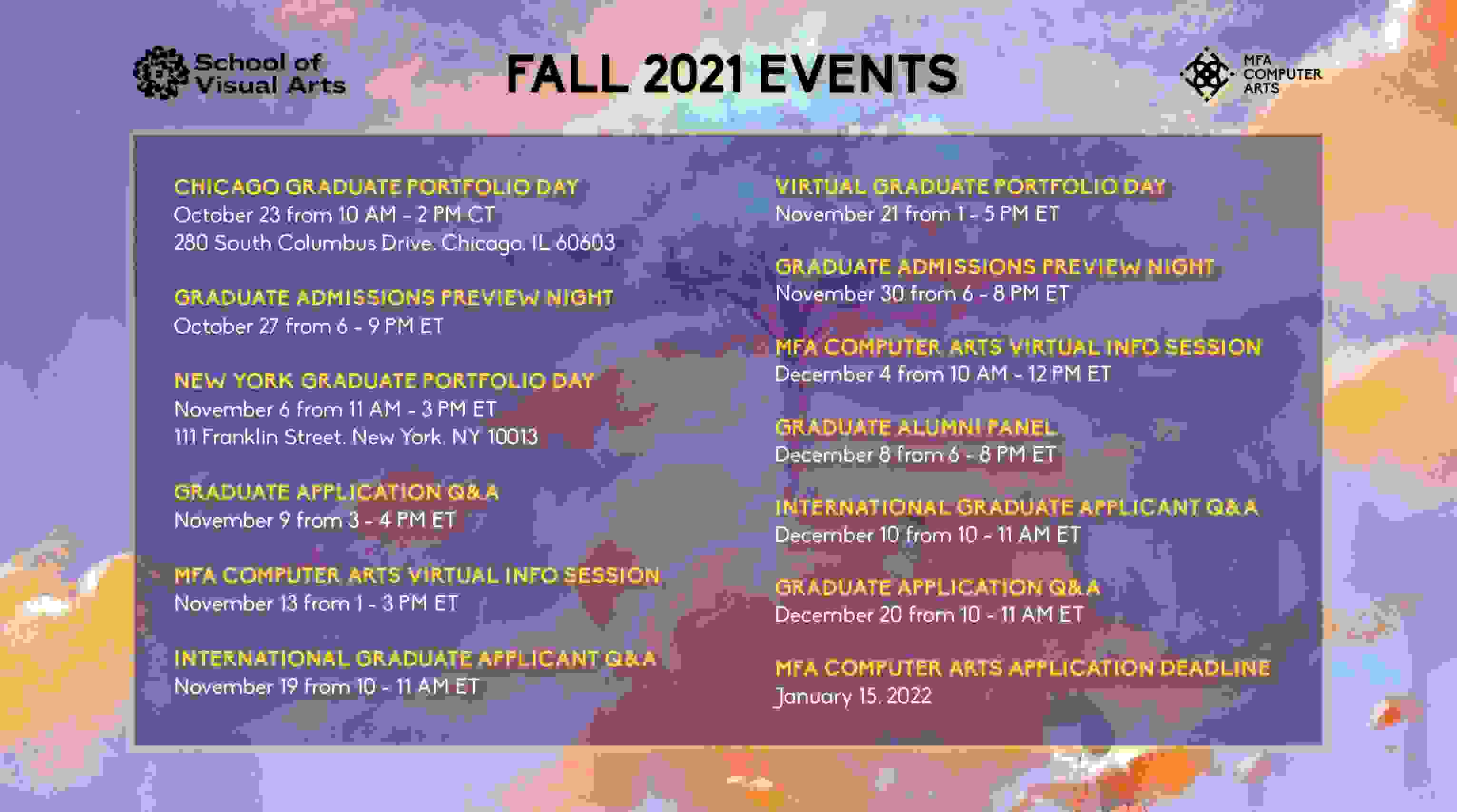 MFA Computer Arts 2021 Info Sessions & Related Events | School of ...